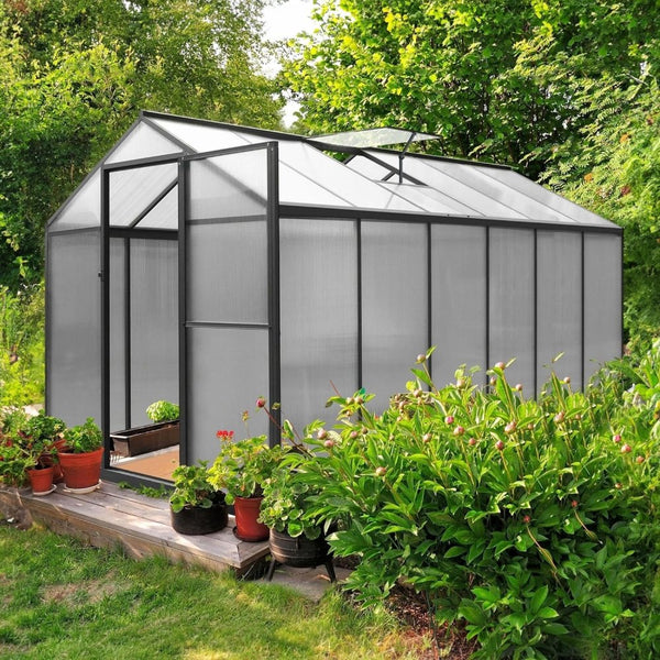 [06x12FT] Premium Polycarbonate Gray Walk-In Greenhouse Kit With Adjus ...